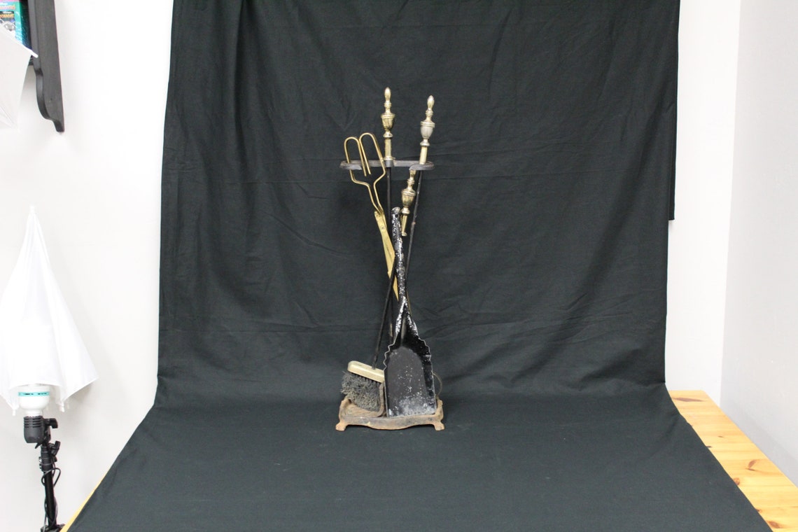 Vintage Rustic 5 Piece Fireplace Tool Set With Cast Iron Base | Etsy