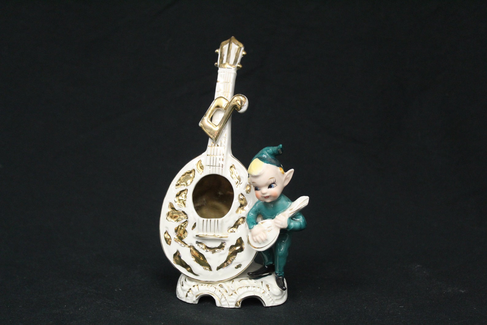 Vintage Kitsch Elf With Lute Figural Vase E8376 - Etsy