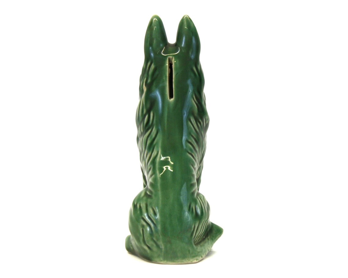 Vintage Green Ceramic Dog Coin Bank With Yellow Glass Eyes | Etsy