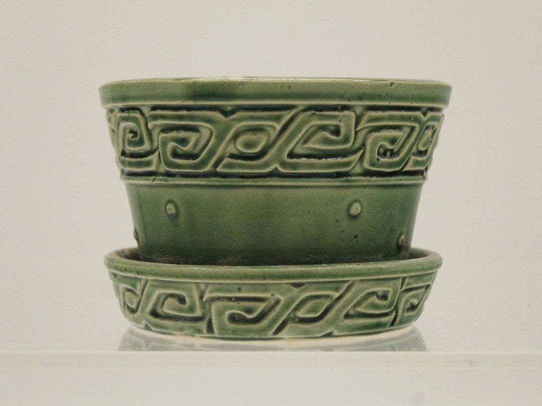 Vintage MCM Mccoy Green Round Planter With Tray V9932 - Etsy