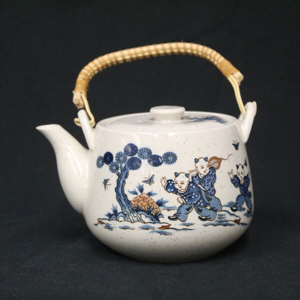 Ceramic Teapot Japan Wicker Handle - Etsy