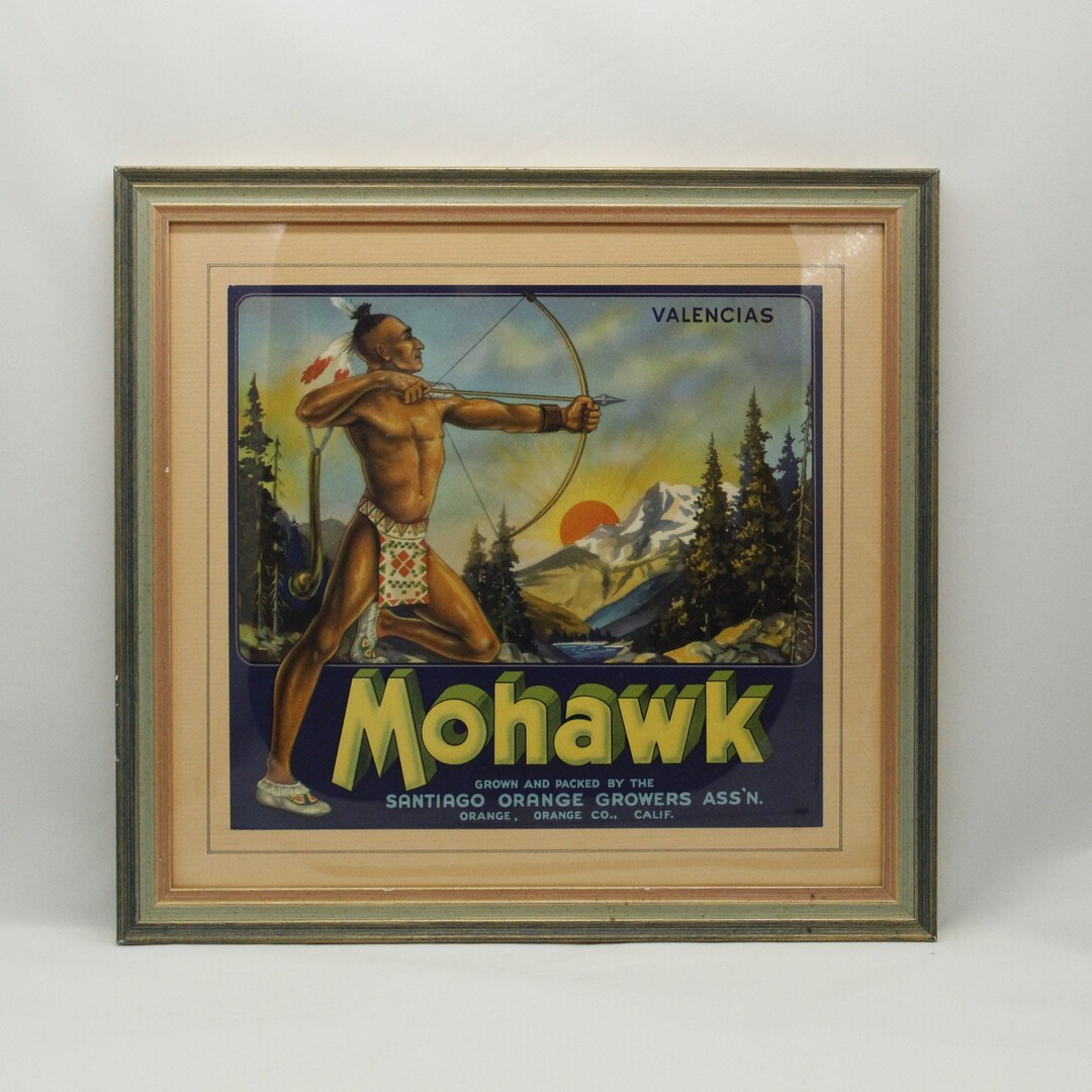 Vintage Mohawk Native Crate Label 15x14.25 Detailed Mat and Quality ...