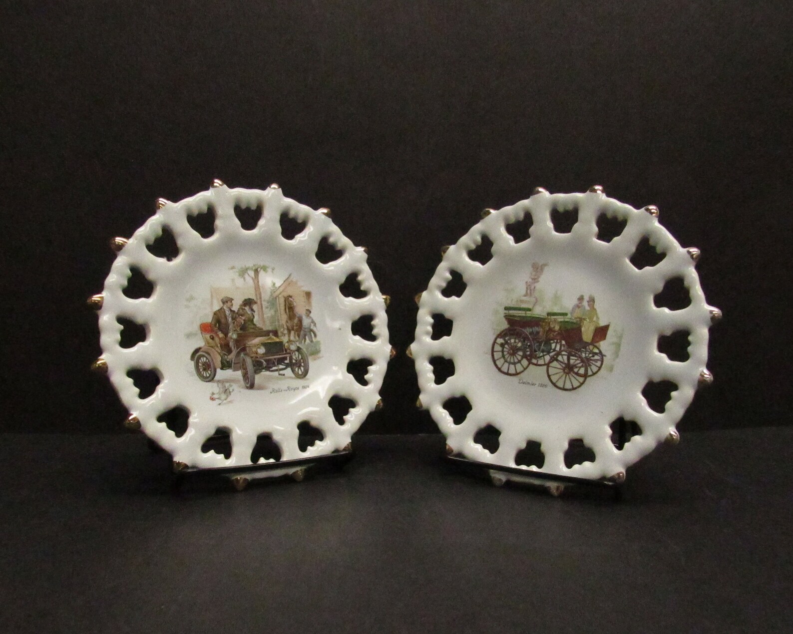 Vintage Antique Car Pierced Edge Decorative Plates Set of 2 | Etsy