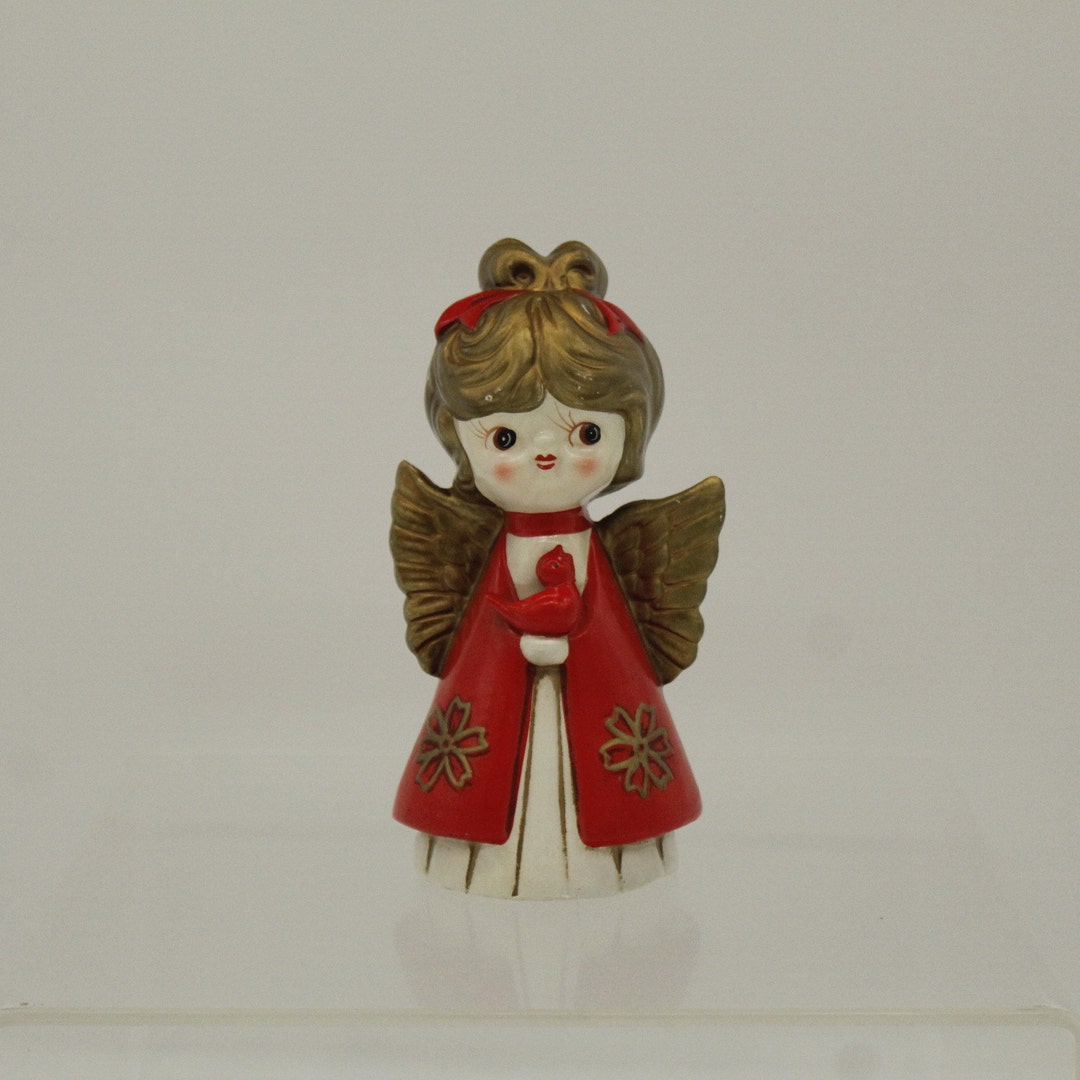 Vintage Holt Howard Gold Paper Mache Red Coral Angel With Bird (V5901 ...