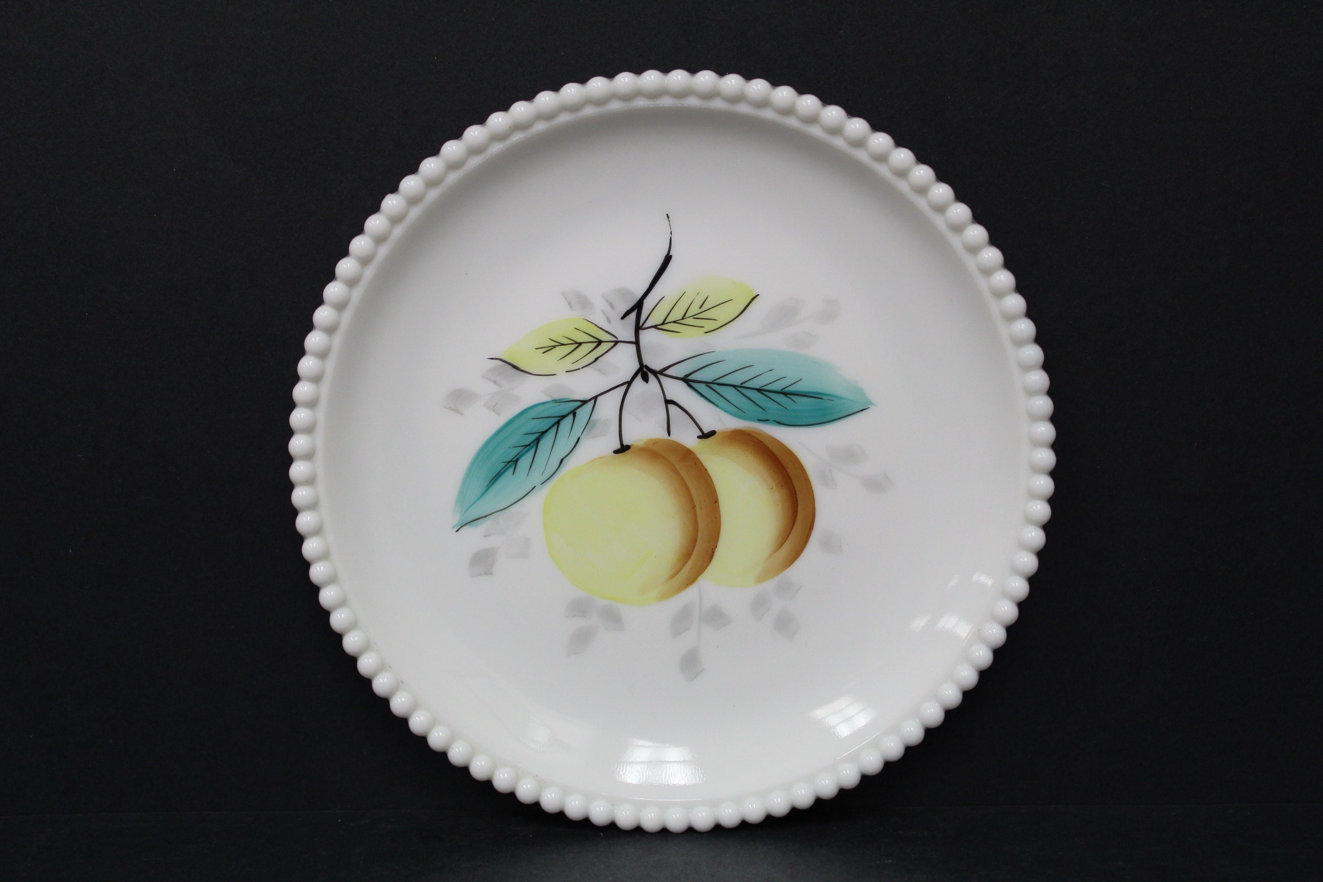Vintage Westmoreland Milk Glass Candlewick Edge Plate With Apricots ...