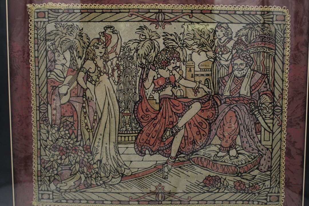 Vintage Gerald Jacobs Art Nouveau Bead Encrusted Framed Harem Dancers ...