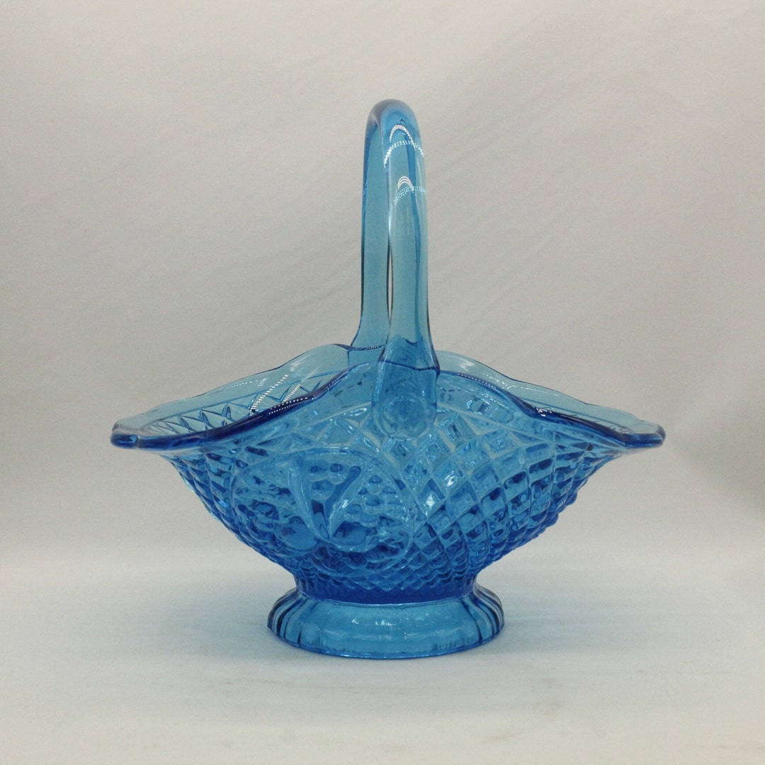 Vintage Turquoise Blue Indiana Glass Large Cherries and Diamonds Basket ...