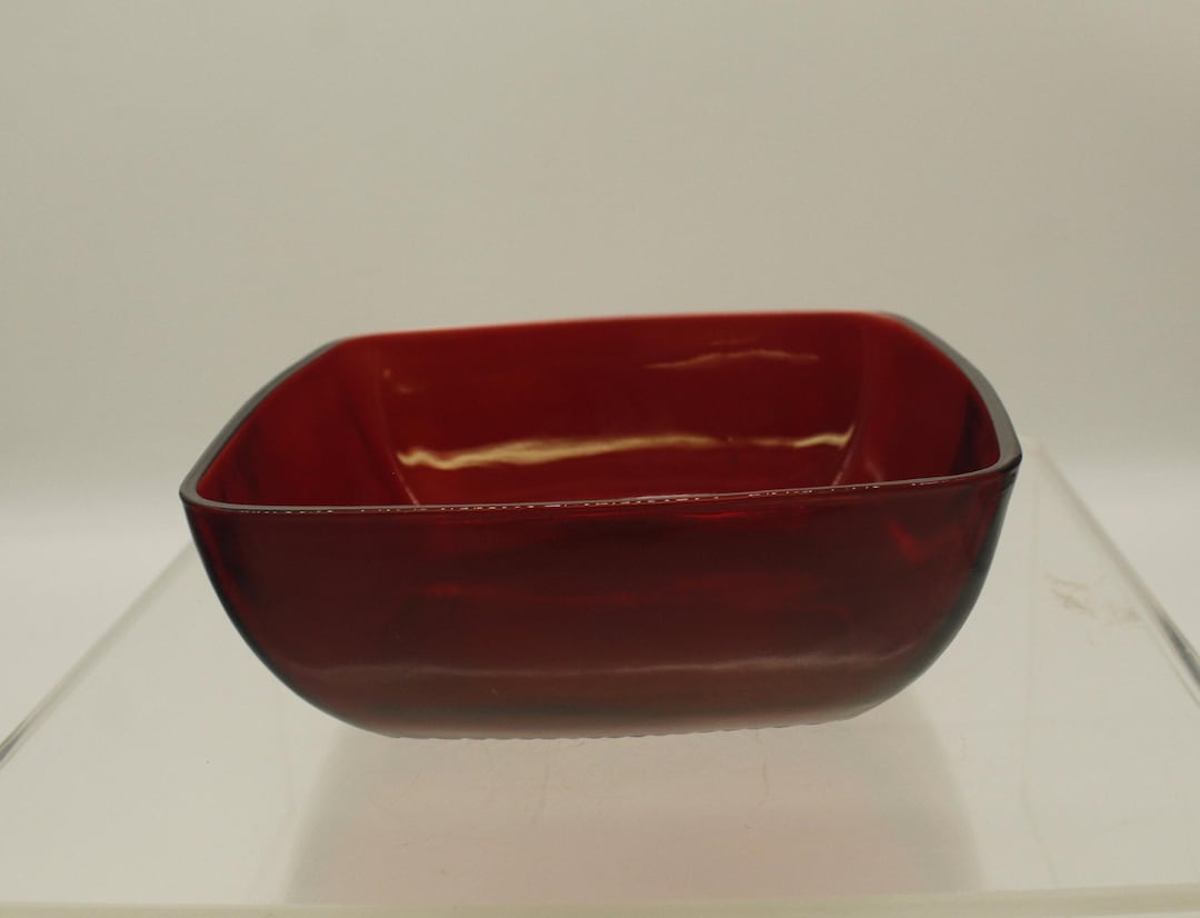 Vintage Ruby Red Square Glass Bowl (S954) - Etsy