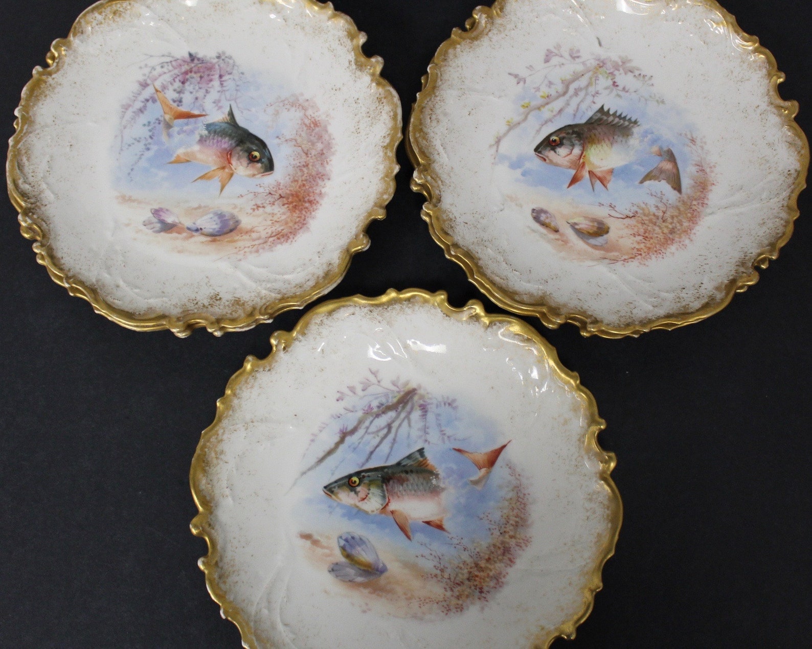 Vintage H&C Limoges Ornate Victorian Fish Dinner Plates Set - Etsy