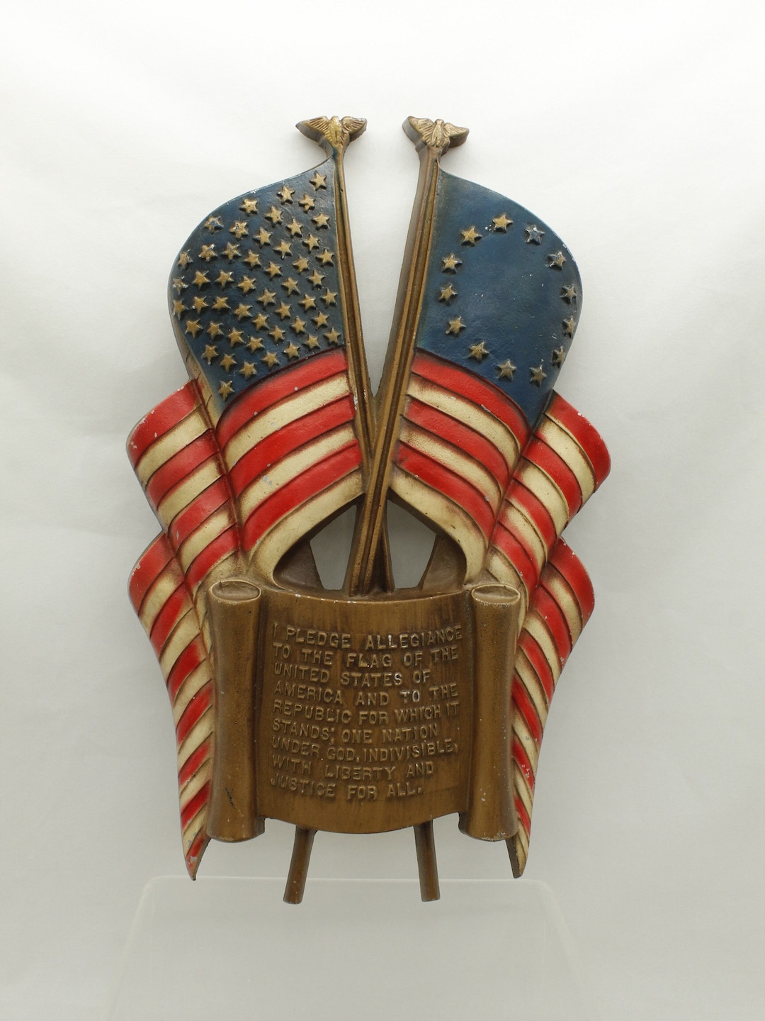 Vintage Sexton USA Double Flag Pledge of Allegiance Metal Plaque (V8059 ...