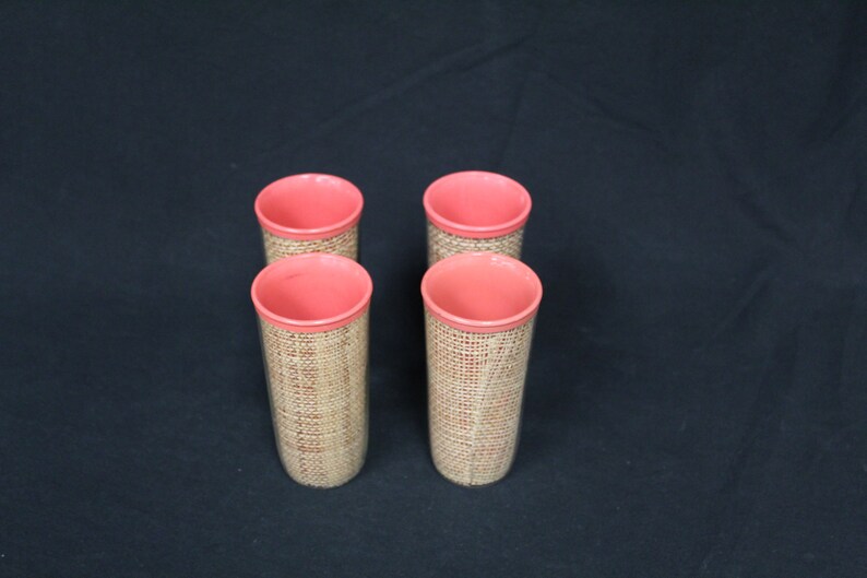 Vintage Salmon Pink Raffiaware Tumblers Set of Four (E121614) - Etsy