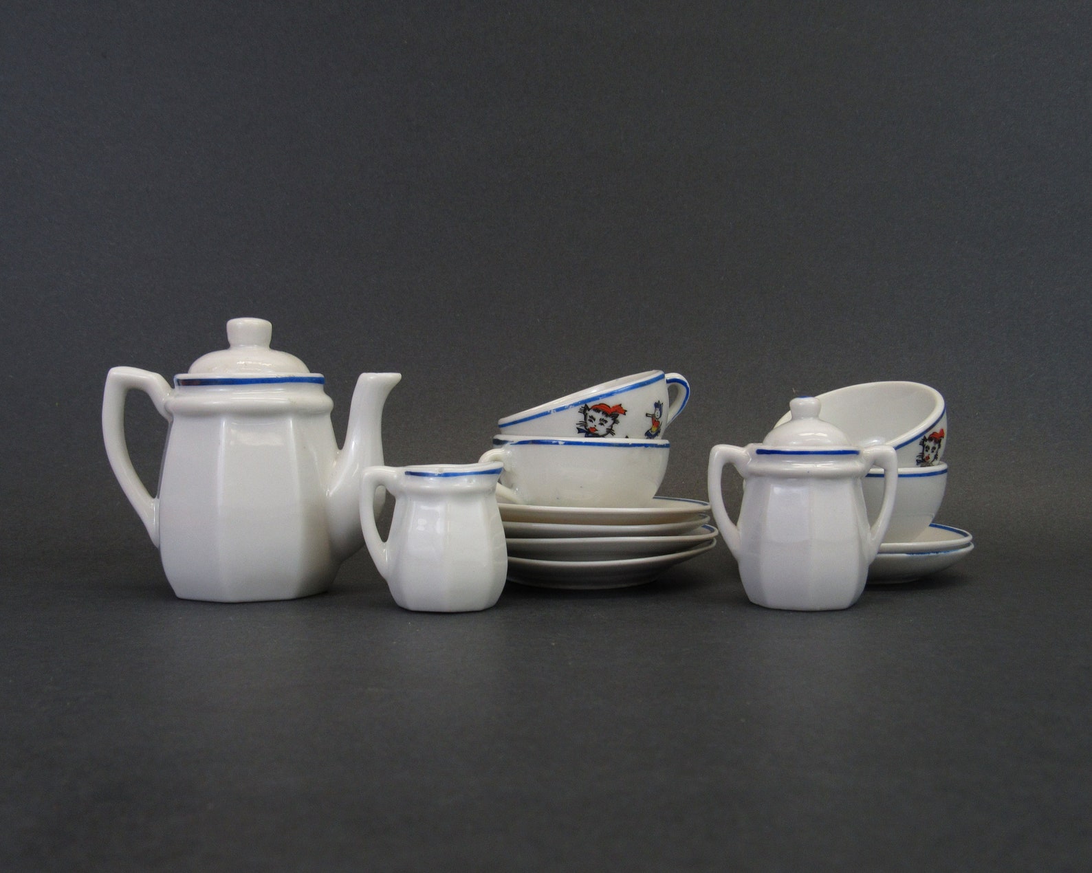 Vintage Kitty Cat Tea Party Miniature Tea Set 15 Pieces | Etsy