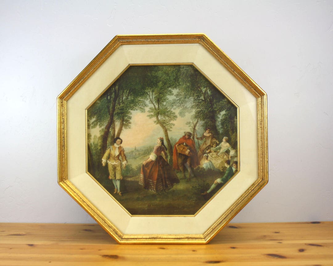 Vintage Gold Octagon Framed Golden Days by Nicolas Lancret Print (E8853 ...