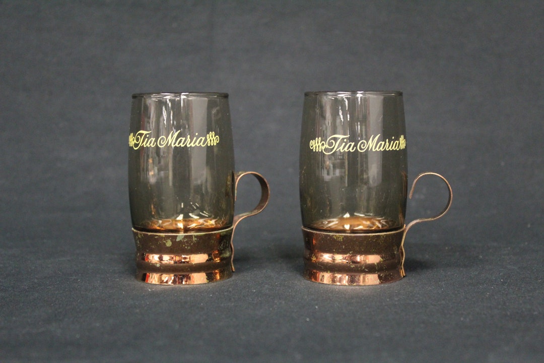 Vintage Tia Maria Glass Mugs With Handled Metal and Bottom Set of Two ...