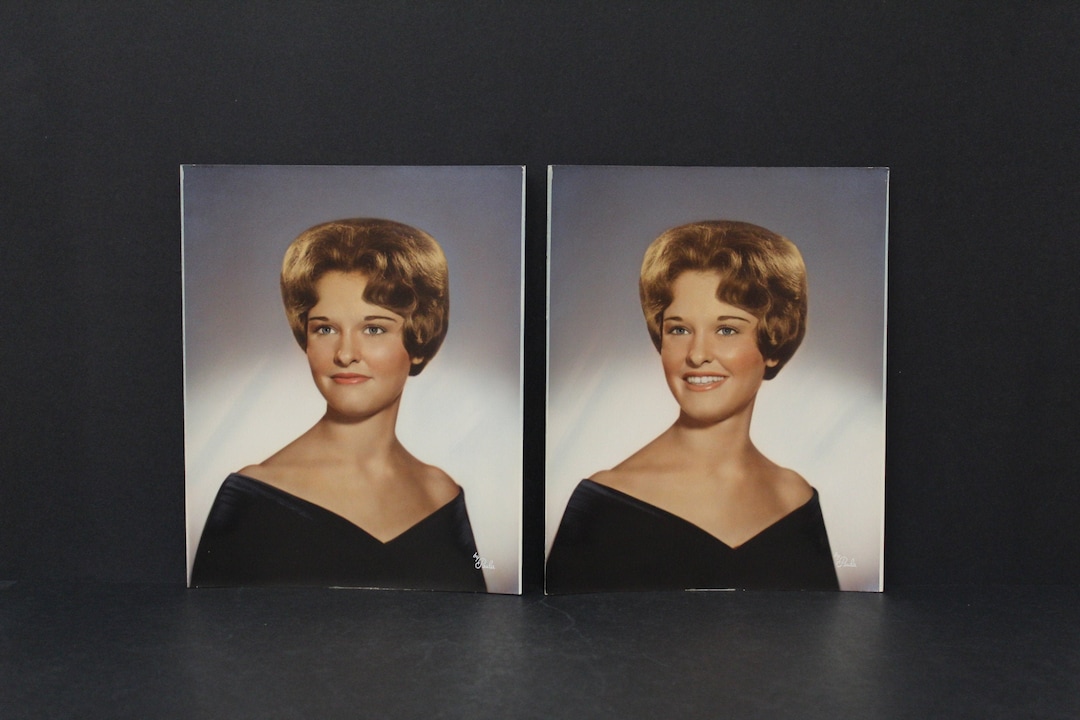 Vintage Hand Painted Colorized 1960s Graduation Portraits, Set of Two ...