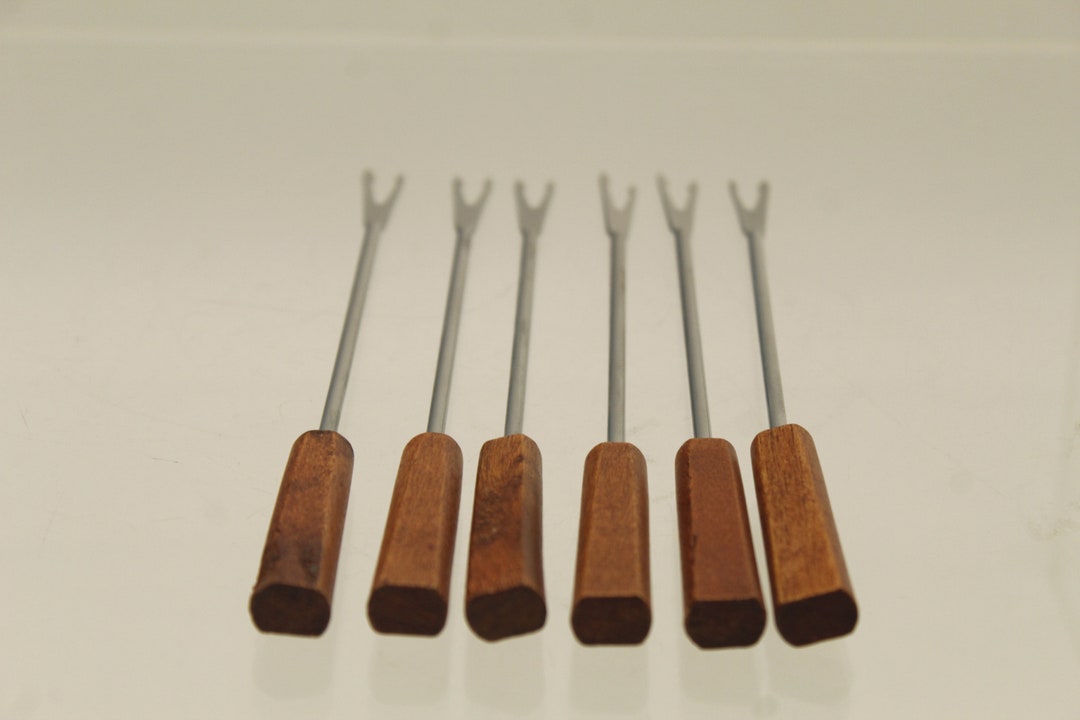 Vintage Short Fondue Forks With Wood Ends, Set of Six (S767) - Etsy