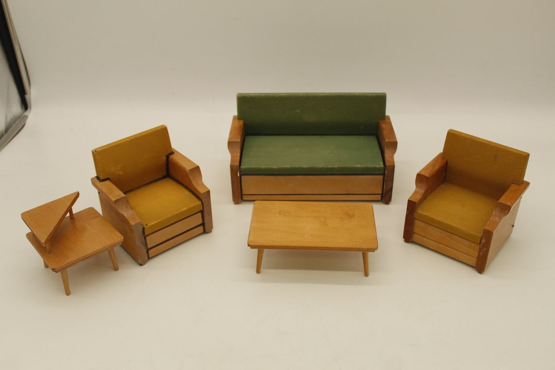 Vintage Strombecker USA Wood Doll Furniture Five Piece Living Room With ...