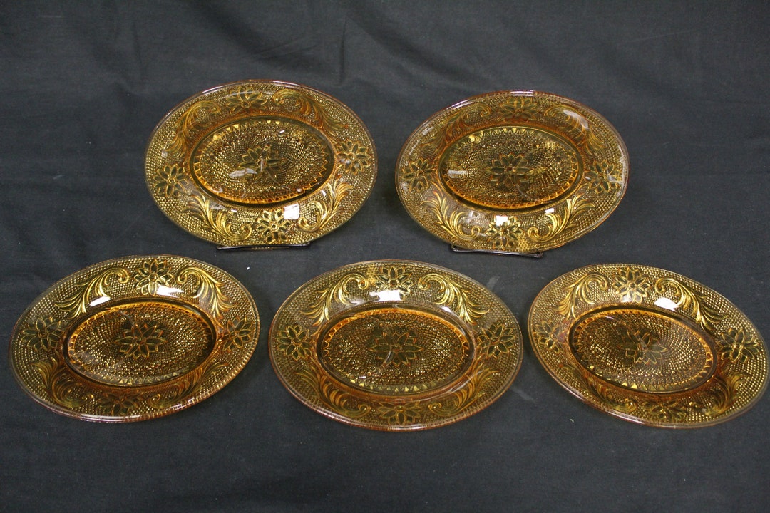 Vintage Indiana Amber Glass Oval Salad Luncheon Saucer Plates, Set of 5 ...