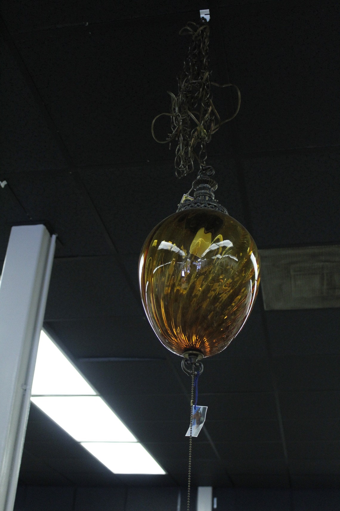 Vintage Amber Glass Hanging Swag Lamp V4013 - Etsy