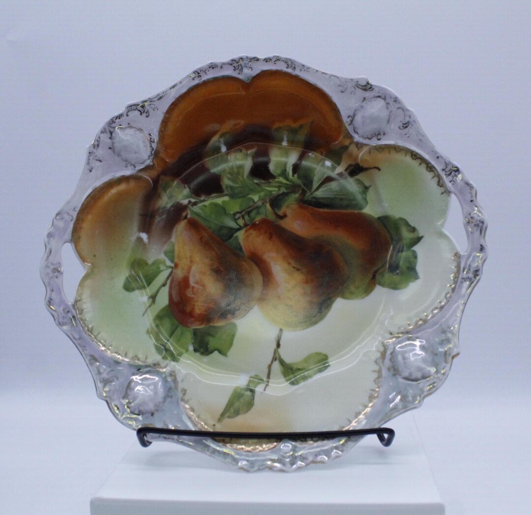Vintage Froy German Lusterware Plate With Handles, Hand Painted Pears ...