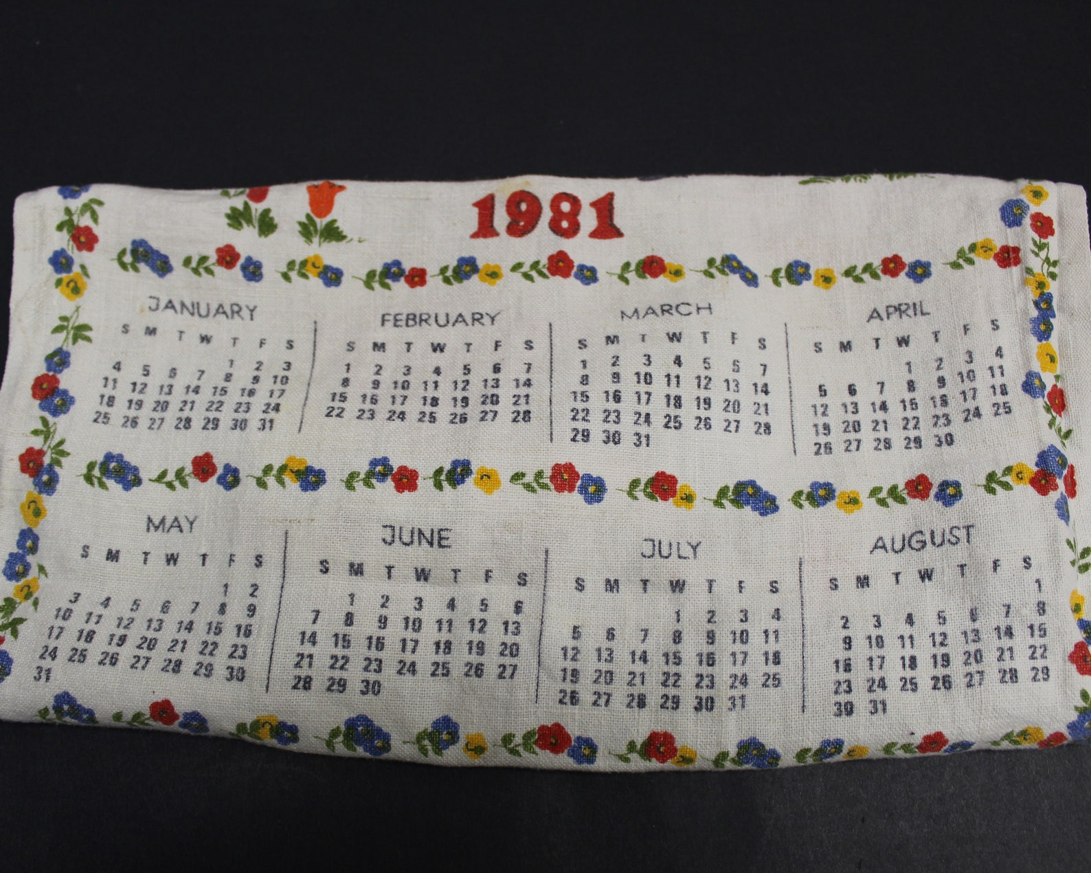 Vintage 1981 'happiness Is' Linen Calendar Tea Towel - Etsy