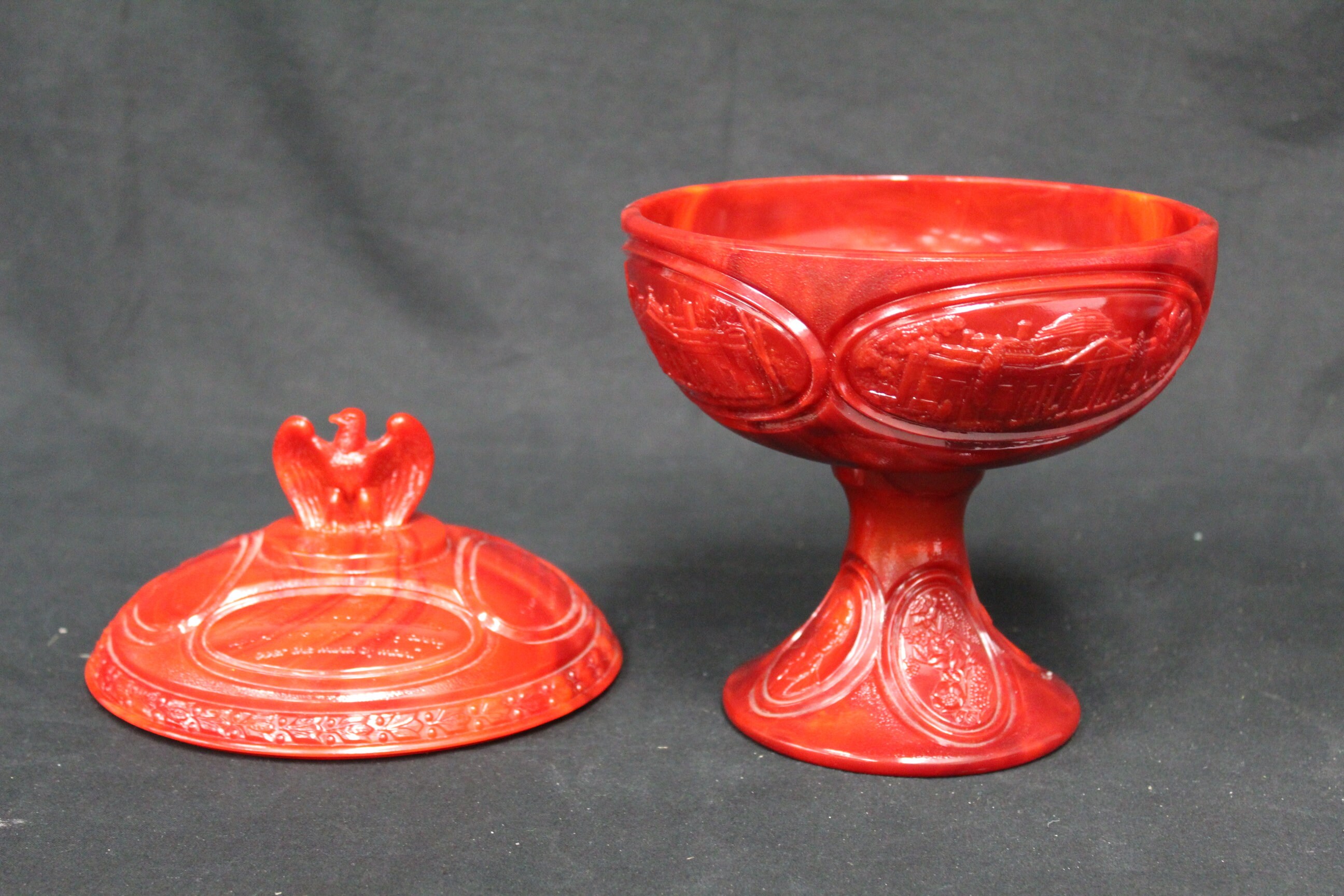 Vintage Fenton Ruby Red Glass Compote- Bicentennial 1976 Jefferson ...