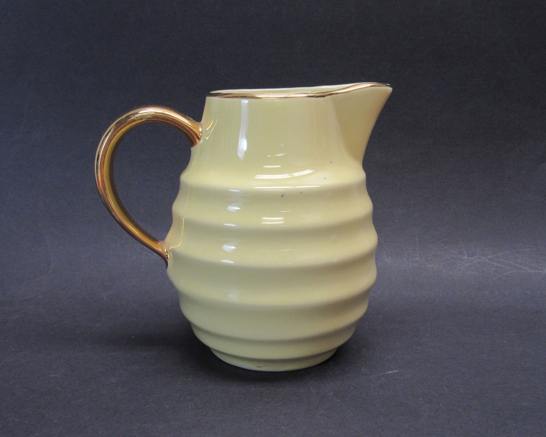 Vintage Ringware Beehive Yellow Ceramic Pitcher With 22K Gold Handle ...