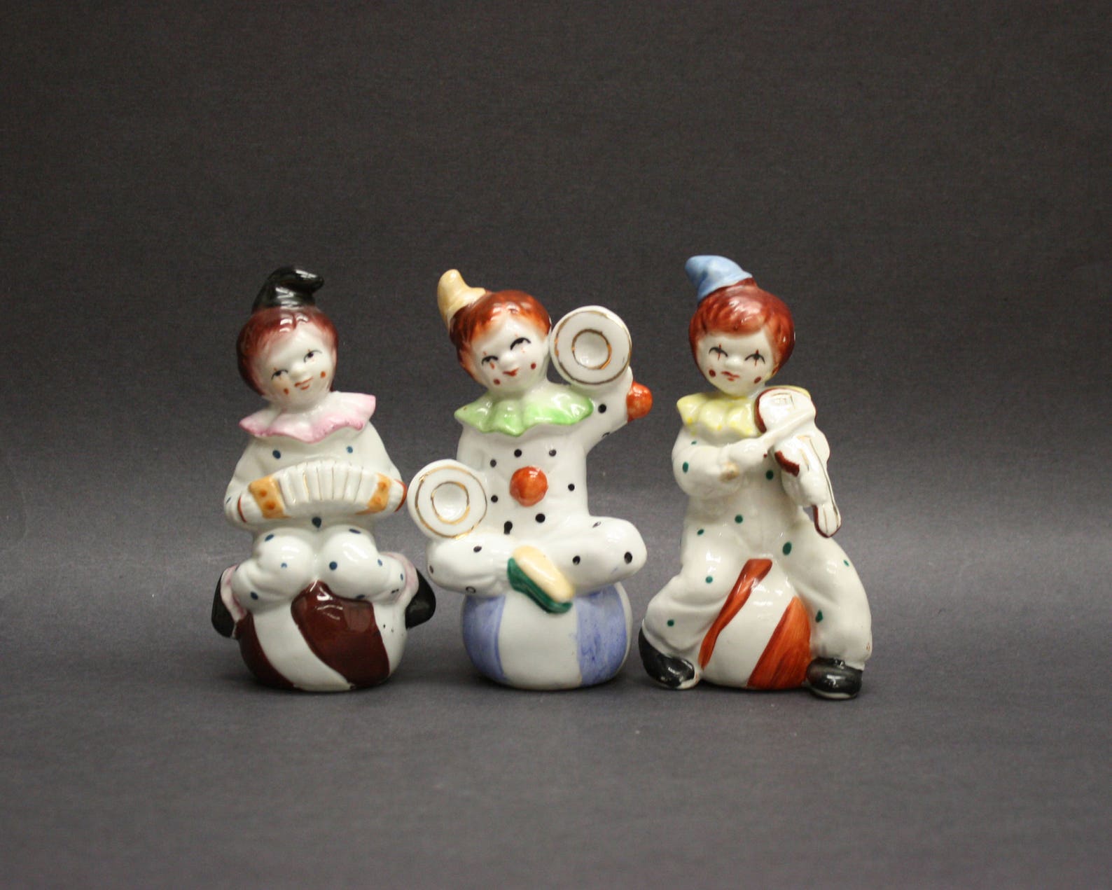 Vintage Clown Musicians on Striped Balls Set of 3 Figurines - Etsy
