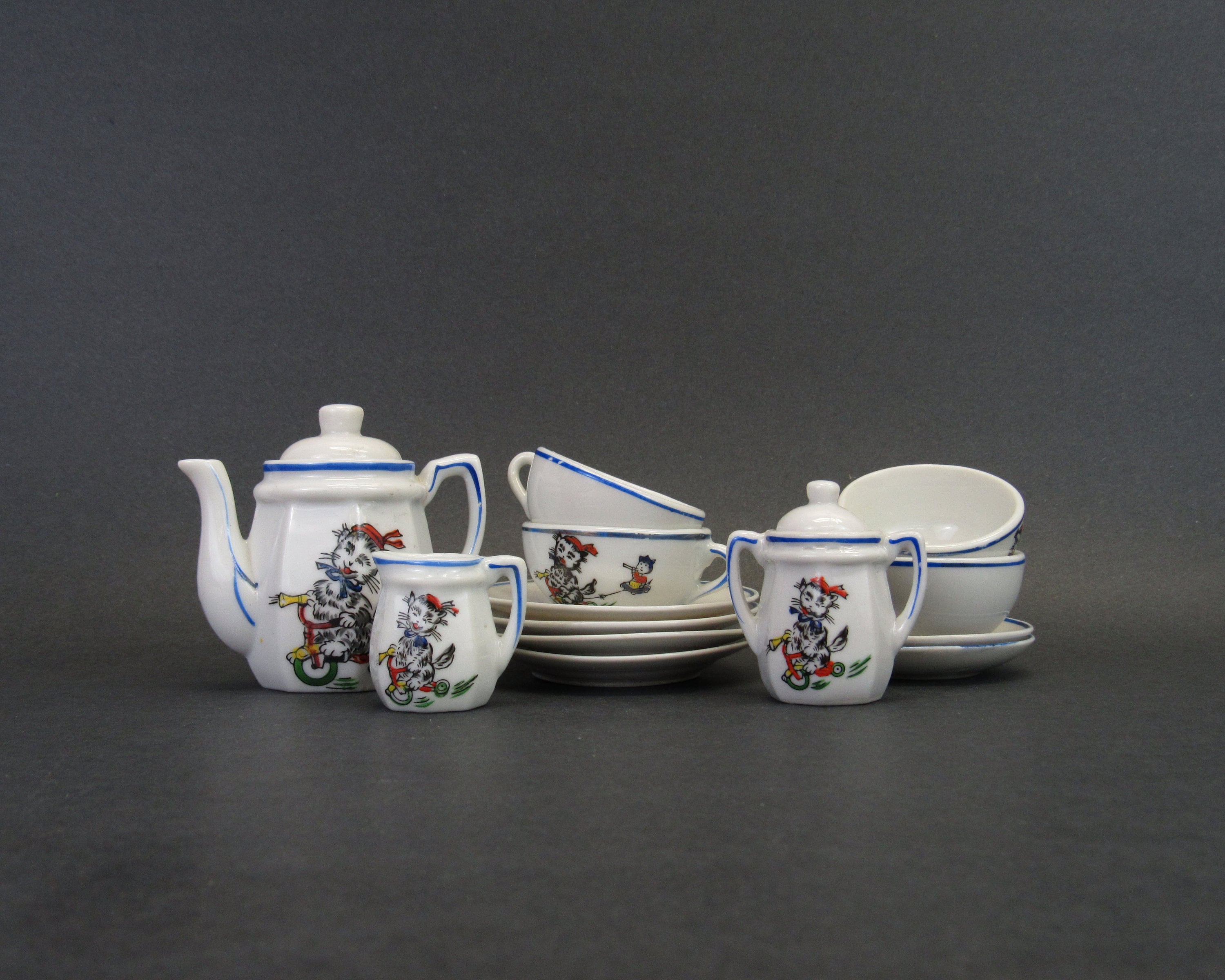 Vintage Kitty Cat Tea Party Miniature Tea Set 15 Pieces | Etsy