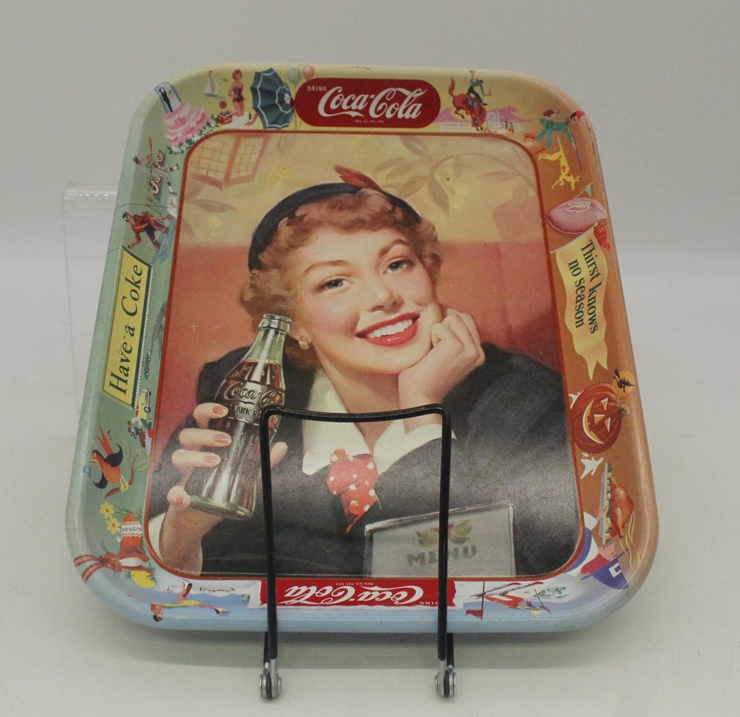 Vintage Coca-cola 1950's Woman With Sports Tin Round Edge Tray (S1815 ...