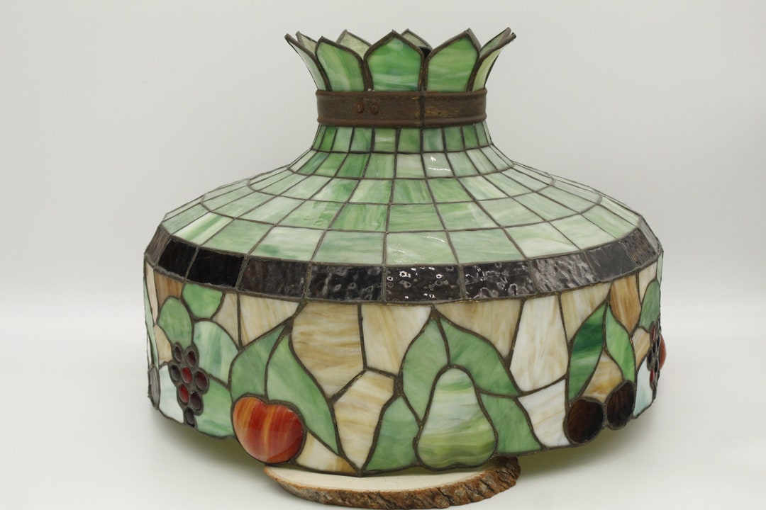 Vintage Stained Leaded Glass Green Grapes Hanging Ceiling Light (V9155 ...