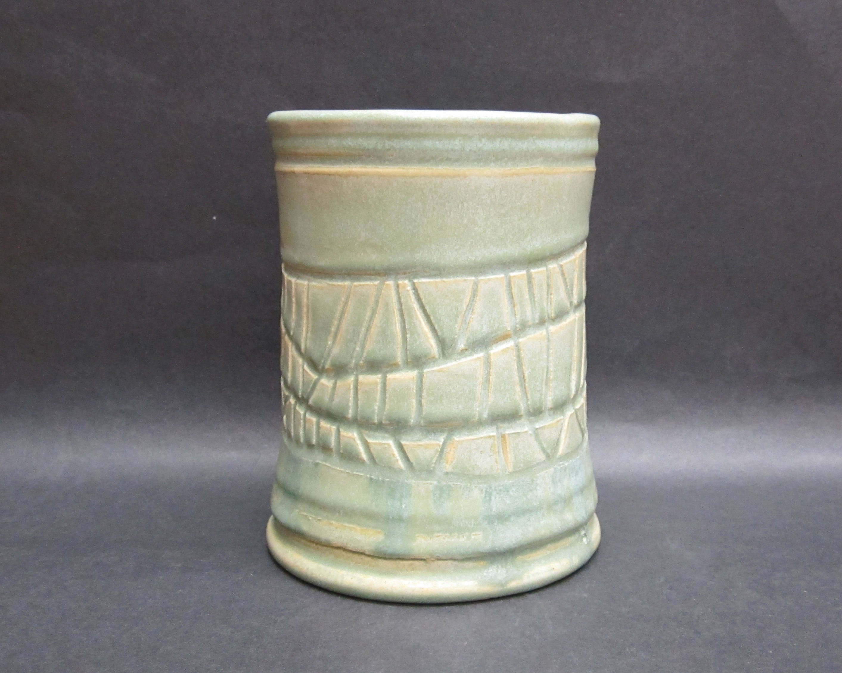 Vintage Aqua Slab Built Pottery Vase With Geometric Designs | Etsy