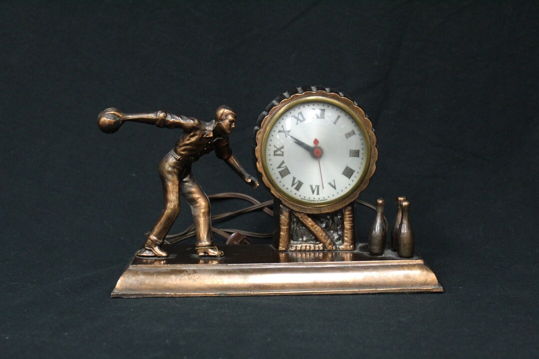Vintage Bronze Bowling Clock With 3 Pins & Bowler (E2341) - Etsy