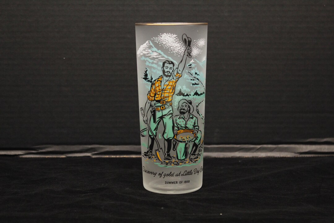 Vintage Gold Rush Teal Frosted and Gold Detail Glass 1958 (S1286) - Etsy