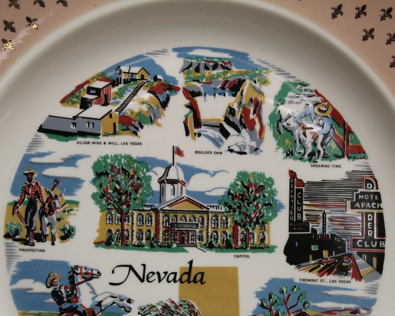 Vintage Nevada Decorative Souvenir Plate With Pink and Gold - Etsy