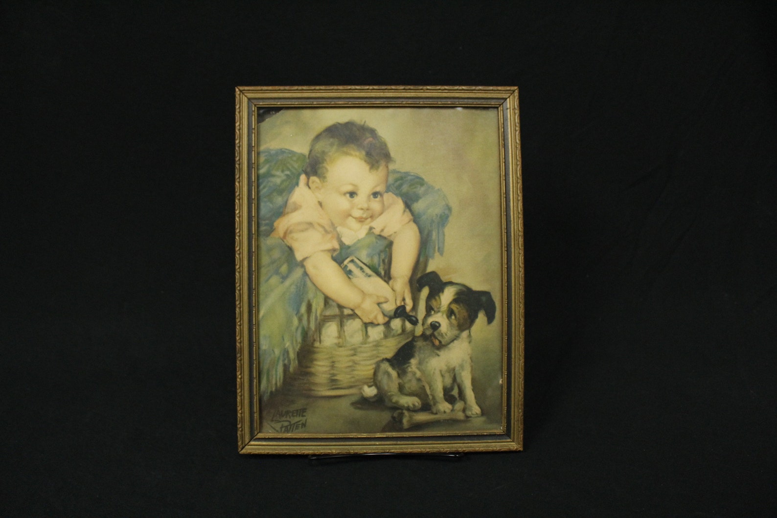 Vintage Laurette Patten 'everybody Likes It' Baby & Dog Framed Print ...
