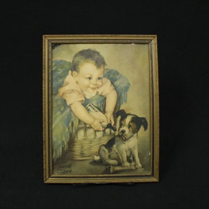 Vintage Laurette Patten 'everybody Likes It' Baby & Dog Framed Print ...