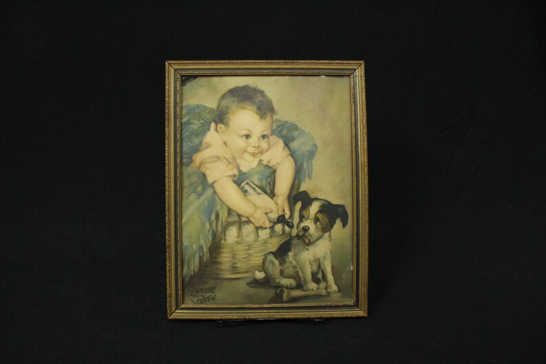 Vintage Laurette Patten 'everybody Likes It' Baby & Dog Framed Print ...