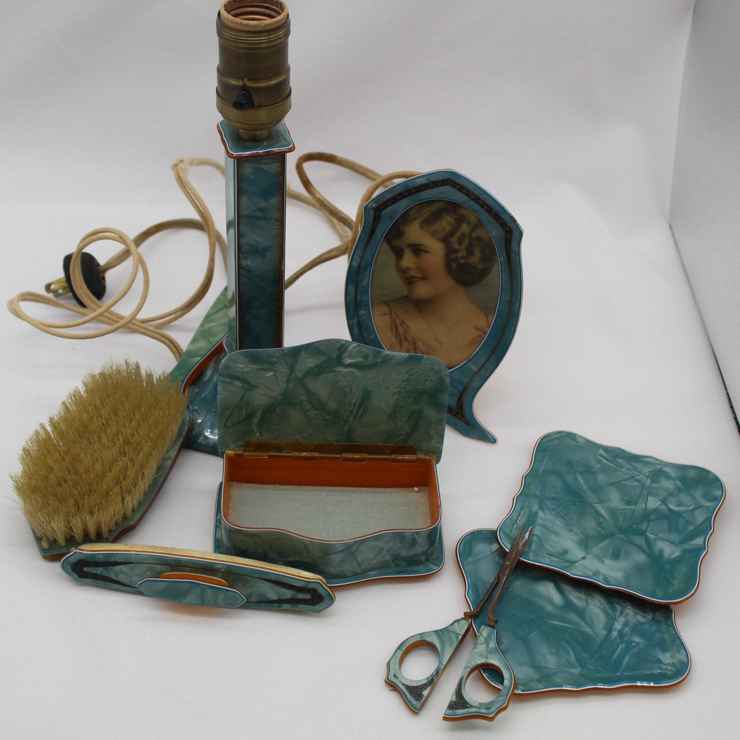 Vintage Rare Dupont Lucite Pyralin Green Blue Marbled 1920's Celluloid ...