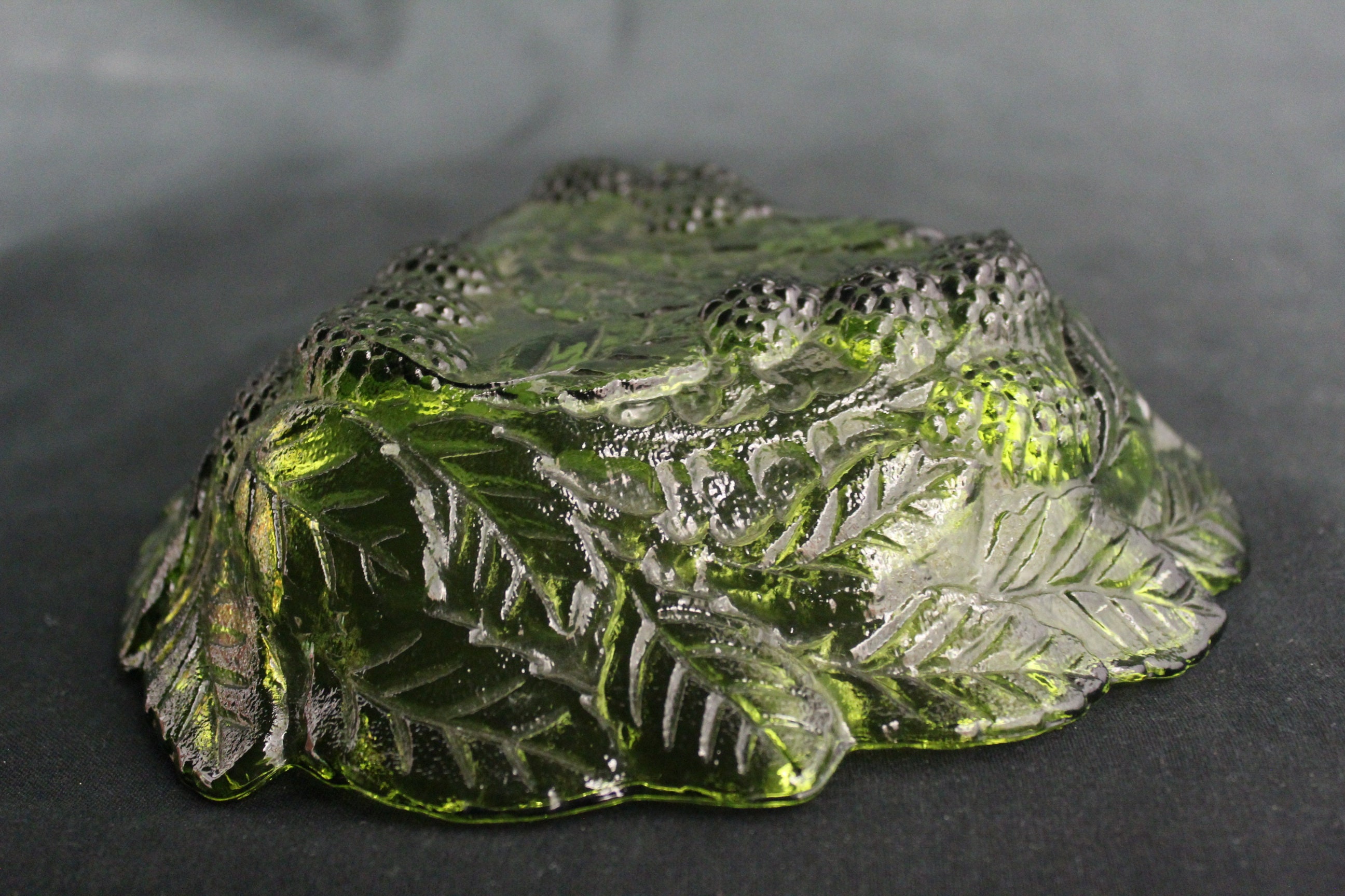 Vintage Pressed Triangular Green Glass Bowl With Grape & Leaf | Etsy