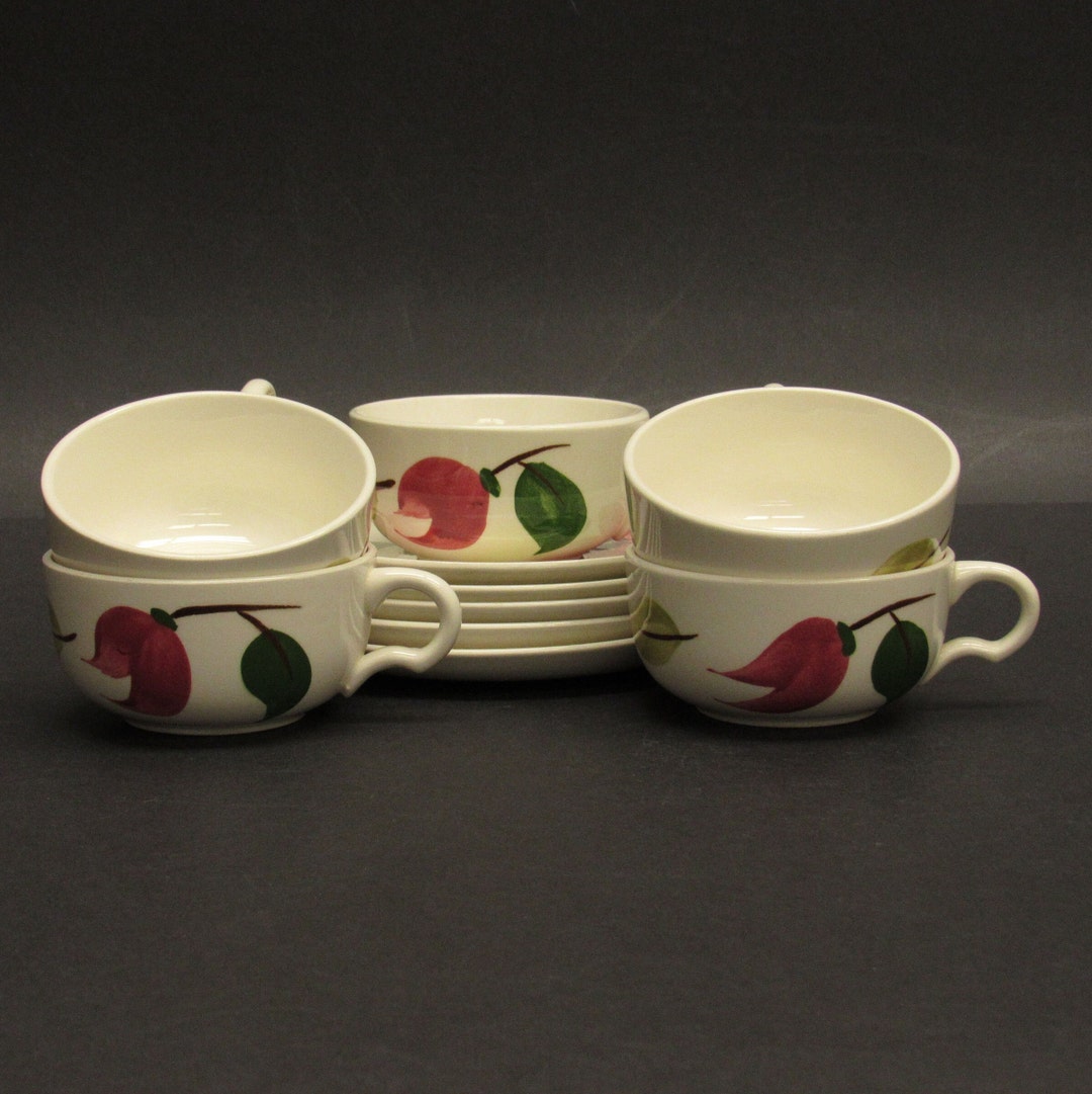 Vintage Pink Floral Blue Ridge Pottery Cups & Saucers, Set of 5 (E11000 ...