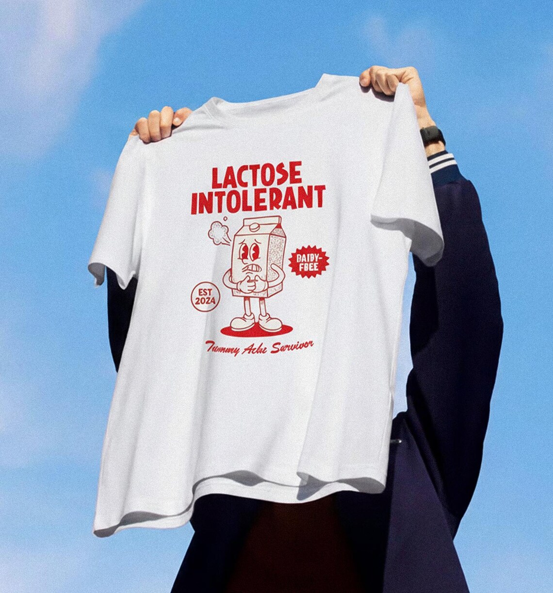 Lactose Intolerant Retro Design: Dairy-free Cartoon Art (digital ...