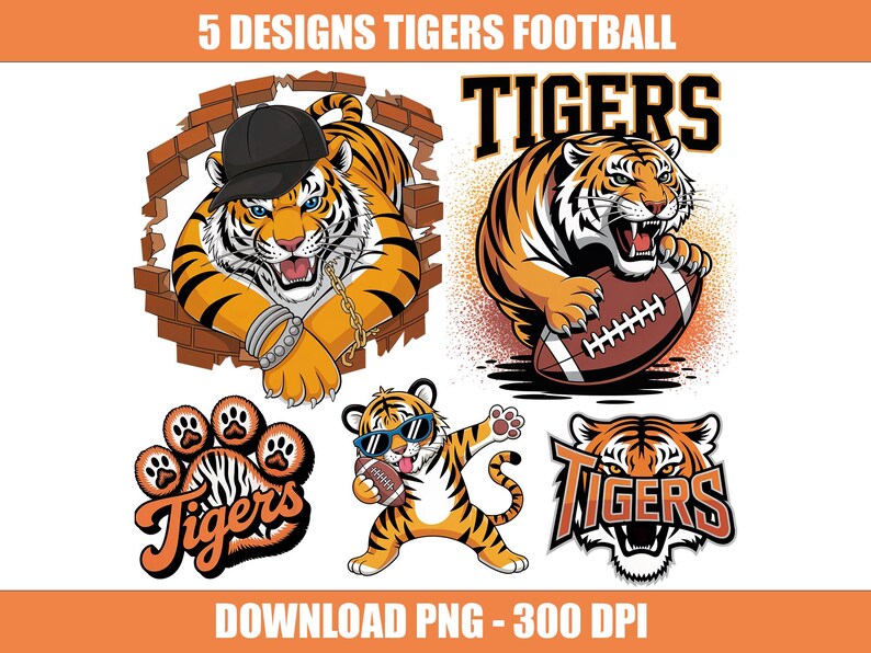 Tigers Football Png, Fierce Tiger Football Sublimation Design - Sports ...