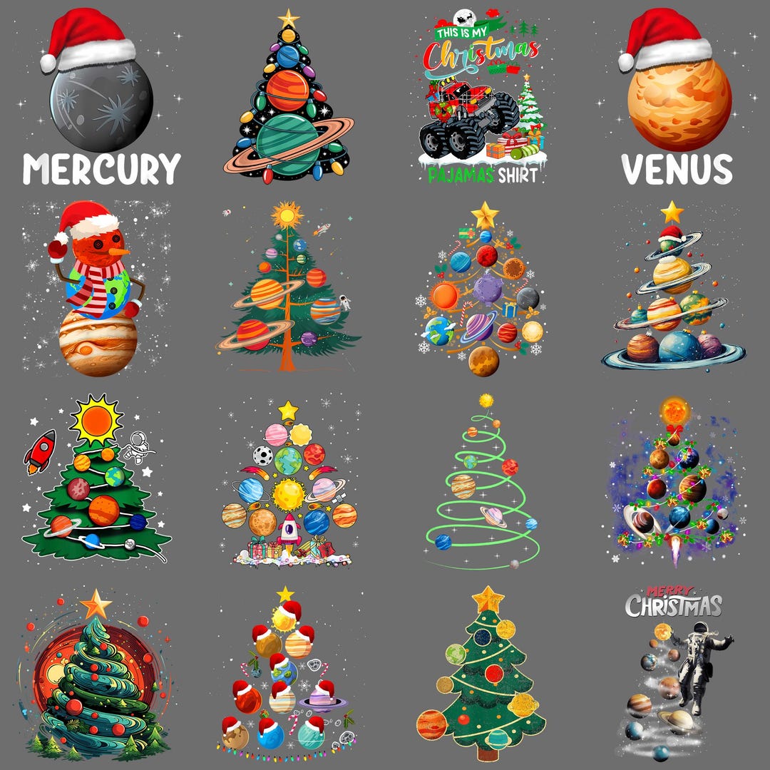 Christmas Tree Solar System PNG, Saturn Planets Holiday Clipart ...