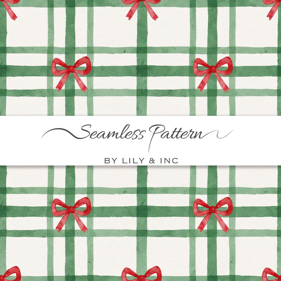 Charming Green Plaid With Festive Red Bows – Seamless Digital Pattern ...
