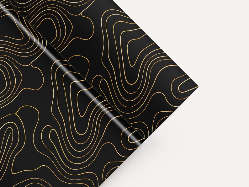 Black and Gold Topographic Line Pattern Seamless Modern Abstract ...