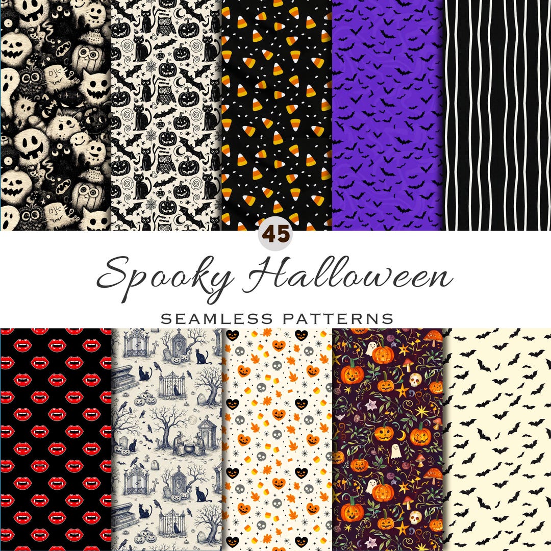 45 Spooky Halloween Seamless Patterns - High Quality 300 DPI, 4096x4096 ...