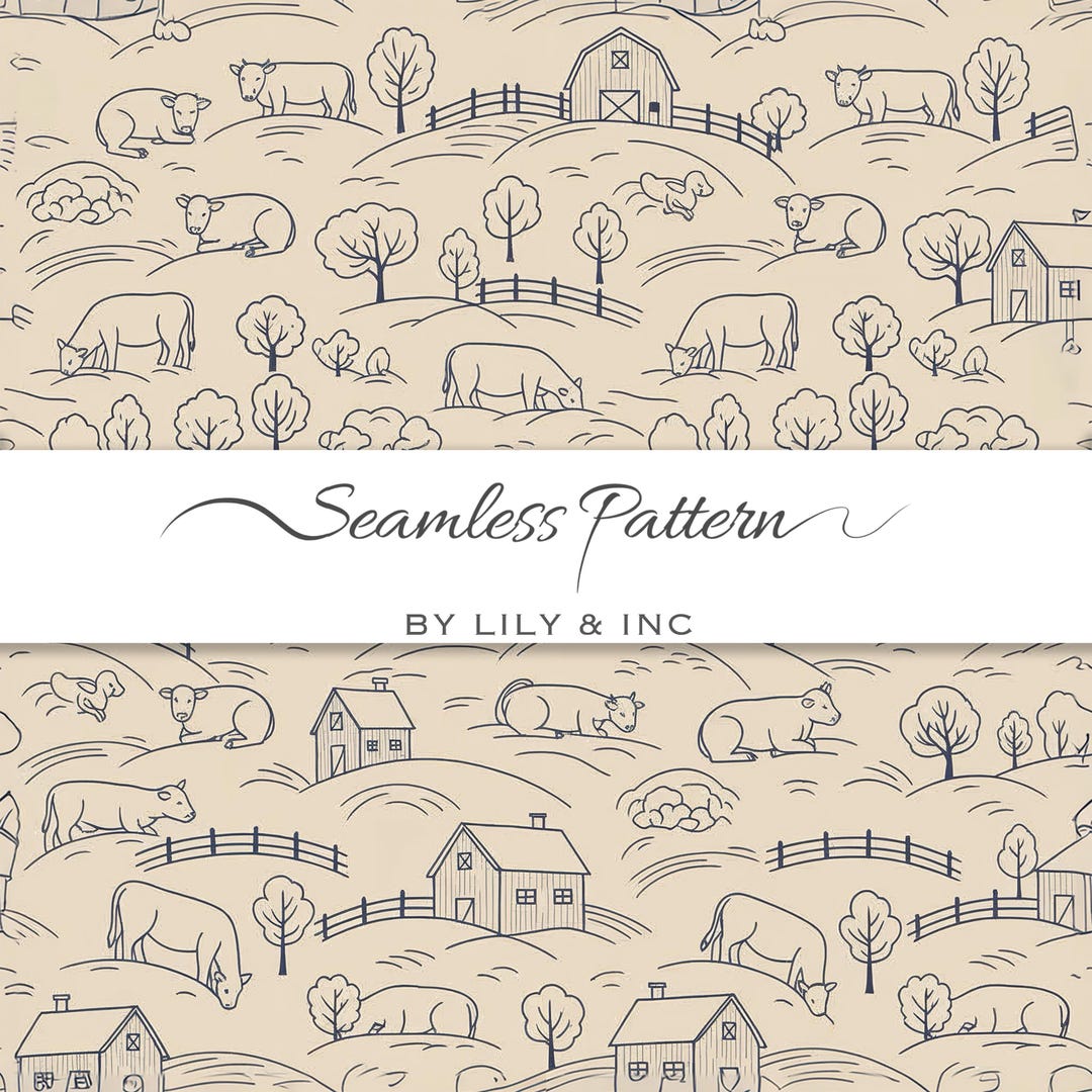Cow Farm Rustic Life Seamless Pattern – High-resolution Digital Design ...