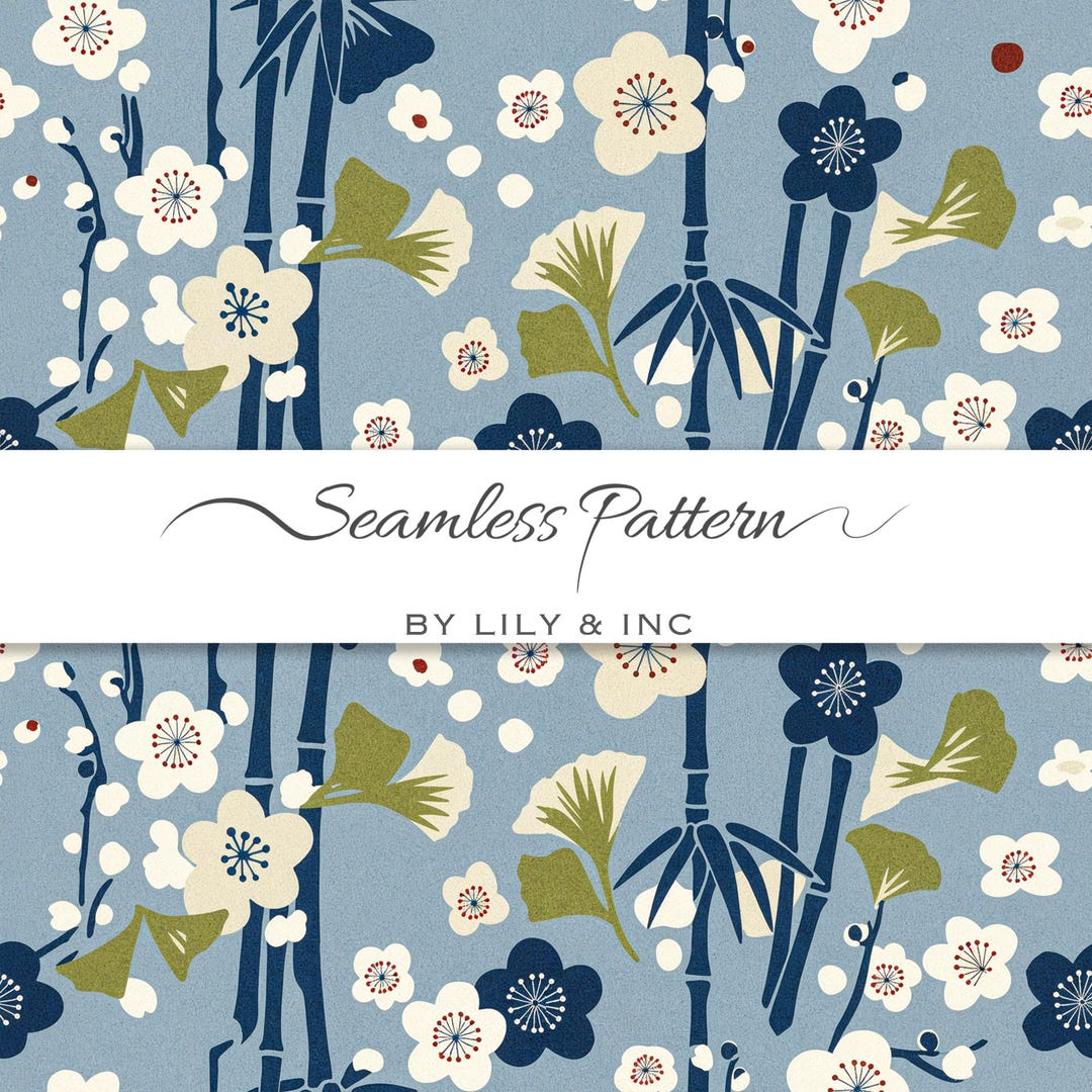Japanese Bamboo Floral Seamless Pattern for Fabric & Wallpaper - 2 Jpgs ...