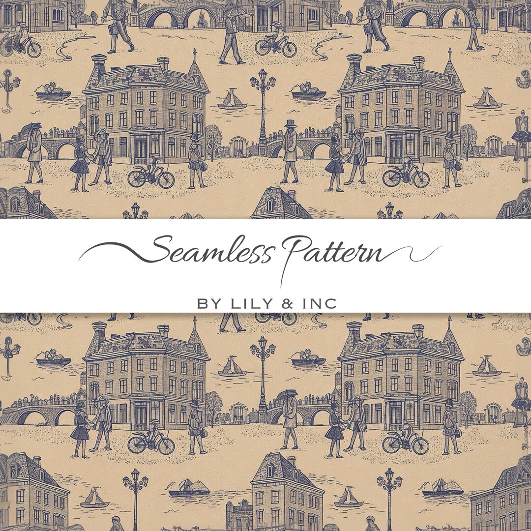 Vintage Toile De Jouy Town Scene Digital Design – High-resolution ...